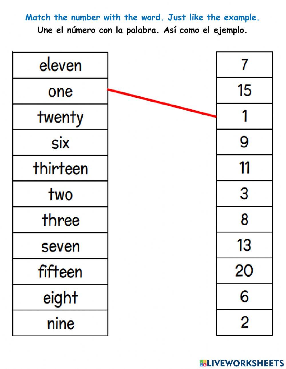 Number words online pdf activity | Live Worksheets
