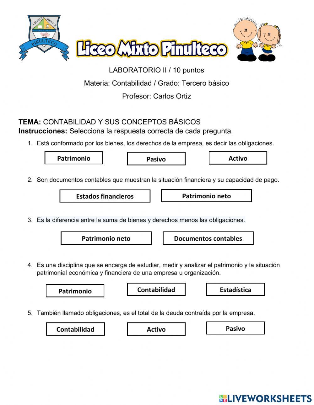 Conceptos básicos de contabilidad interactive worksheet | Live Worksheets Conceptos básicos de contabilidad interactive worksheet | Live Worksheets