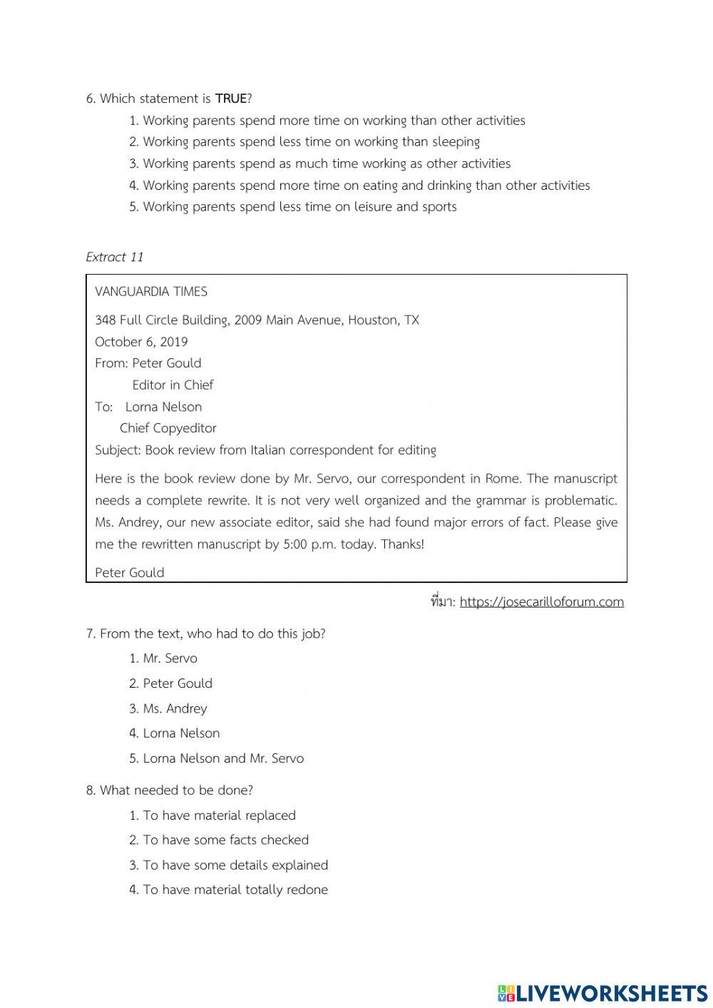 Reading Test online exercise for 6 | Live Worksheets