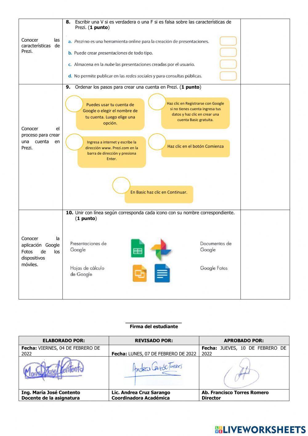 Exámen Quimestral Sexto Computación worksheet | Live Worksheets