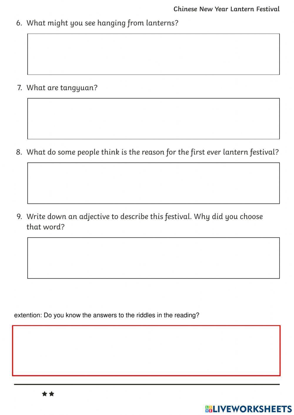 Lantern festival | Free Interactive Worksheets | 1893855