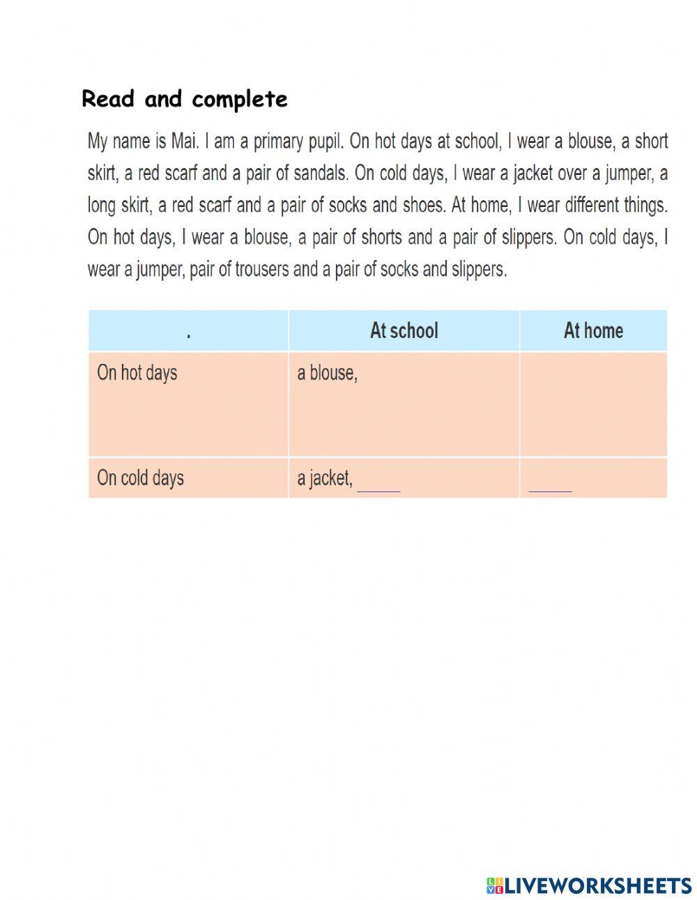 Read and complete grade 4 worksheet | Live Worksheets