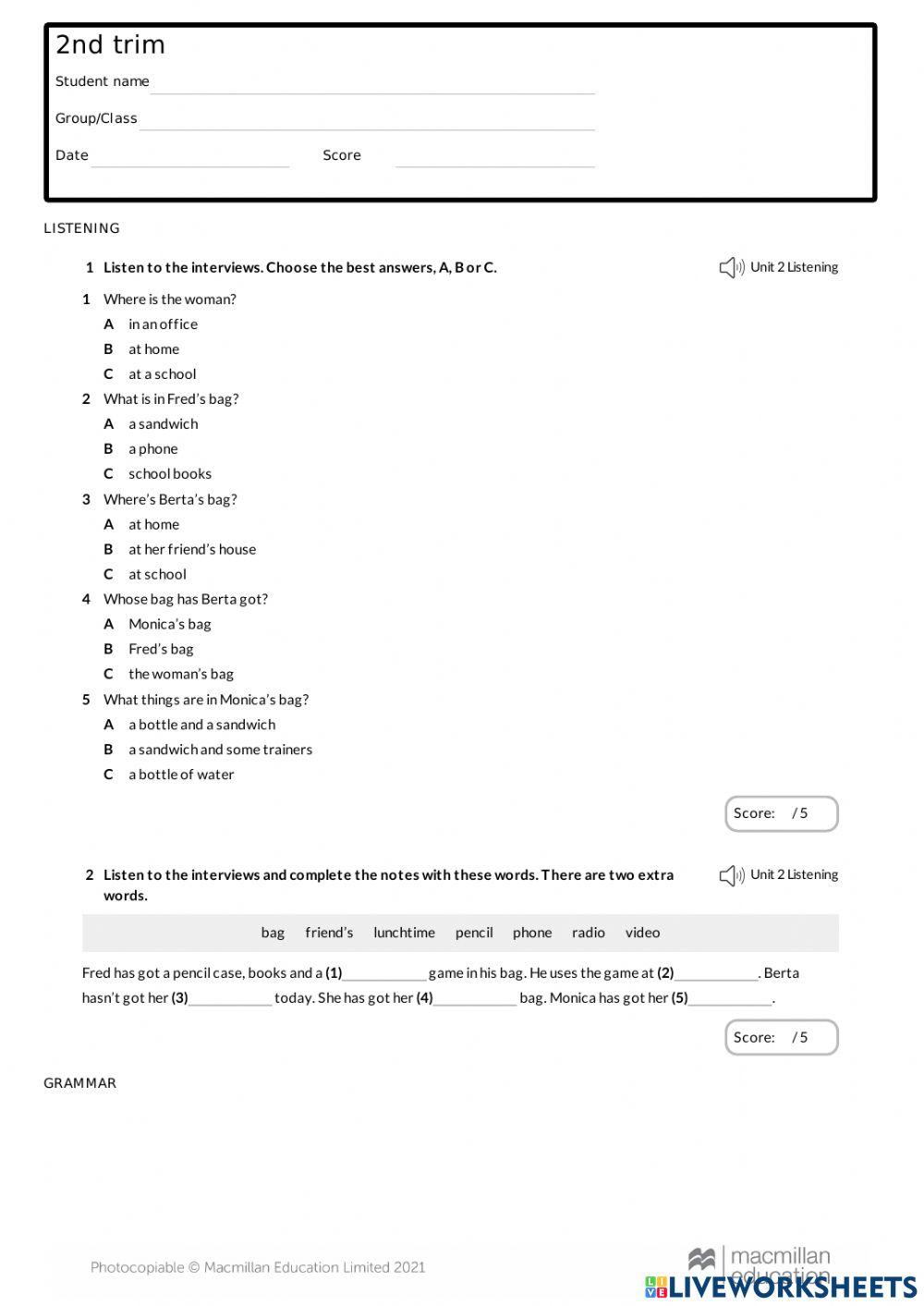 1st grade- 2nd trimestrial online exercise for | Live Worksheets
