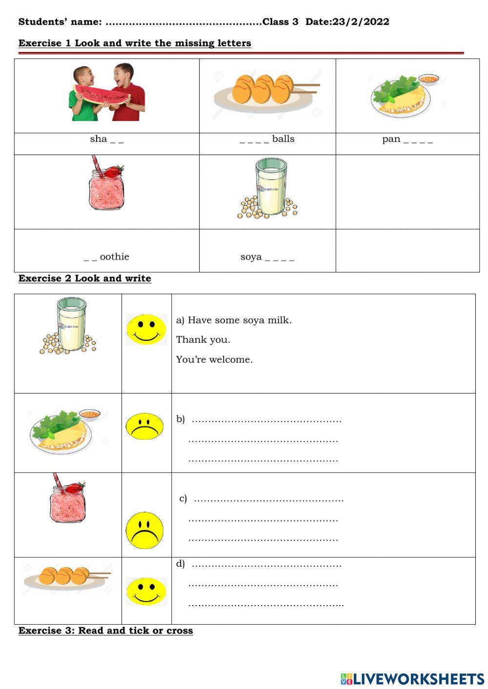 HOMEWORK CLASS 3 DATE 23 online exercise for | Live Worksheets