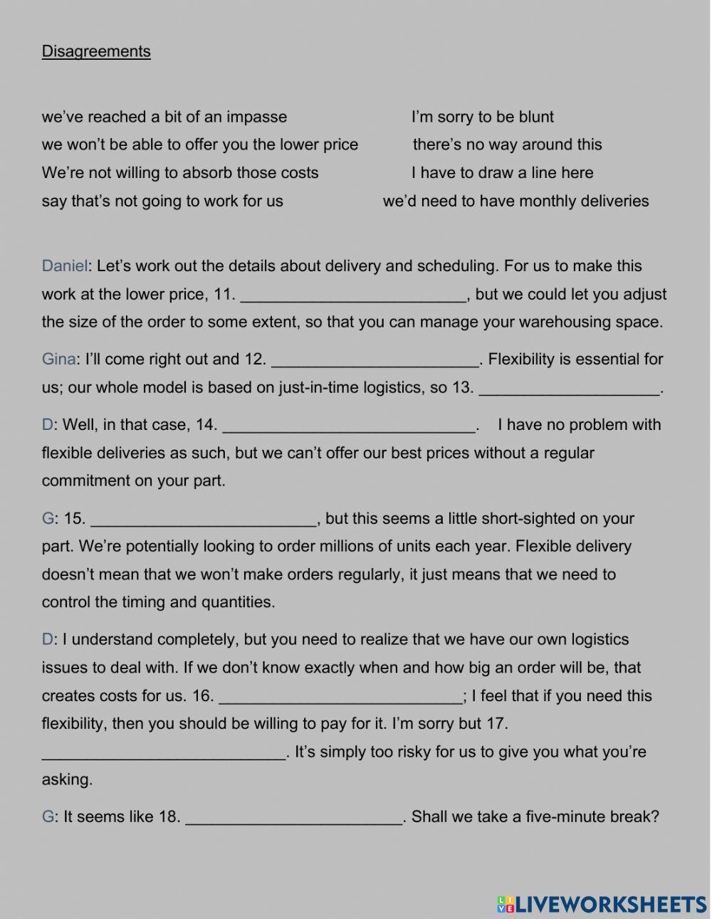 A negotiation | Free Interactive Worksheets | 1881675