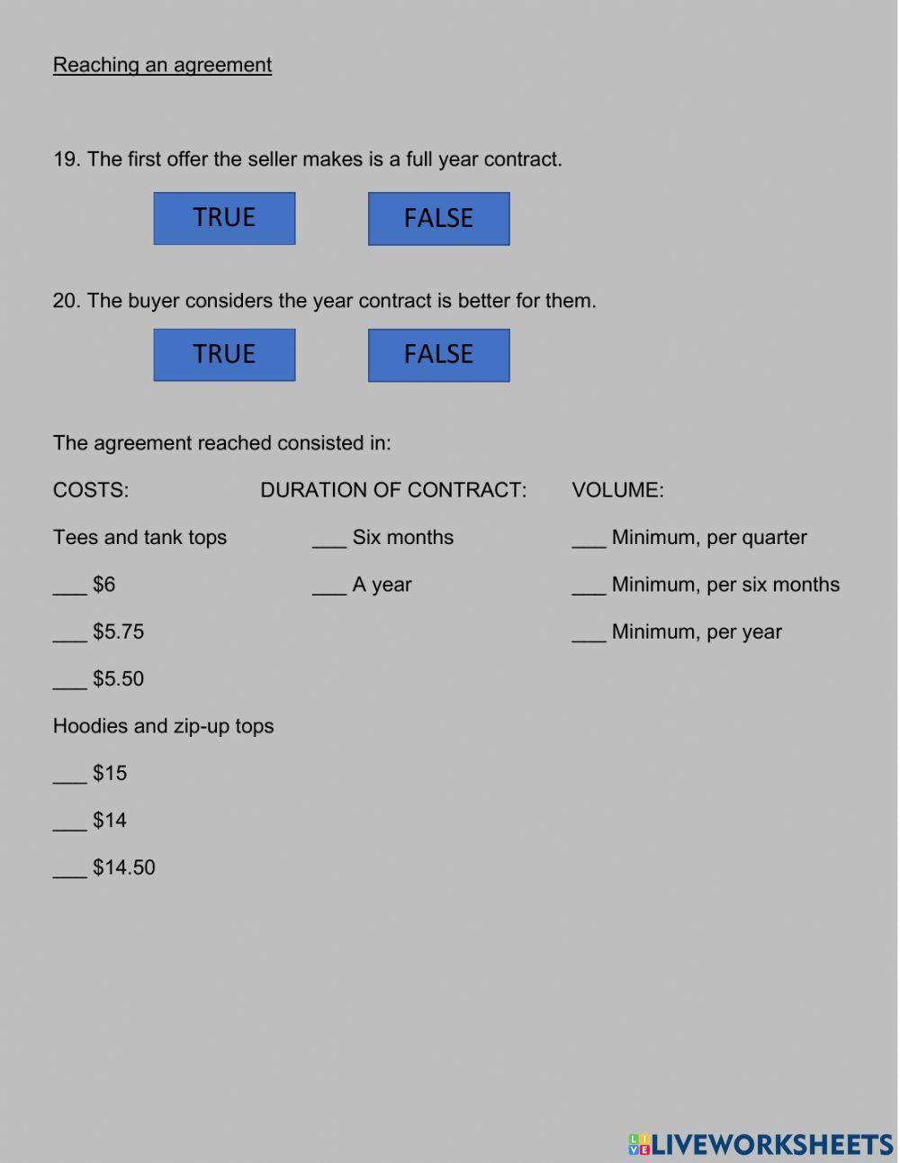 A negotiation | Free Interactive Worksheets | 1881675