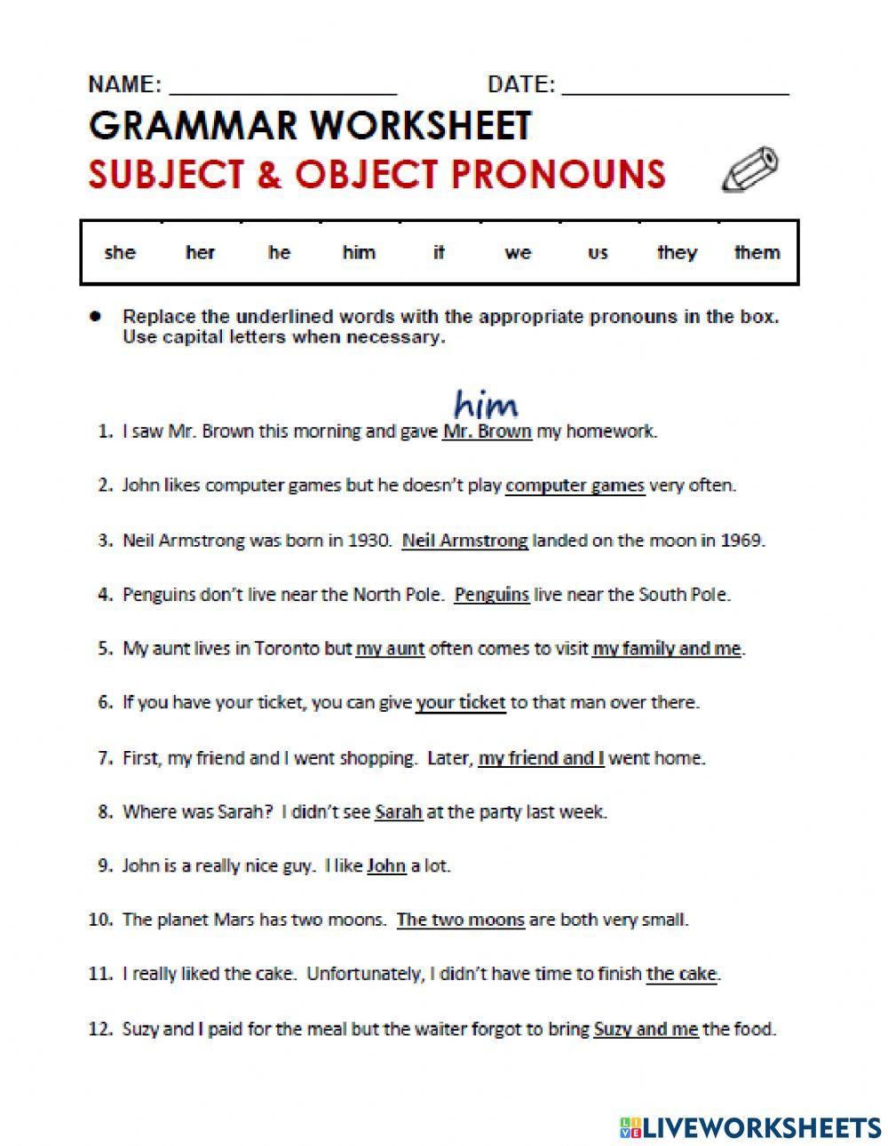 Pronouns | Free Interactive Worksheets | 1894096