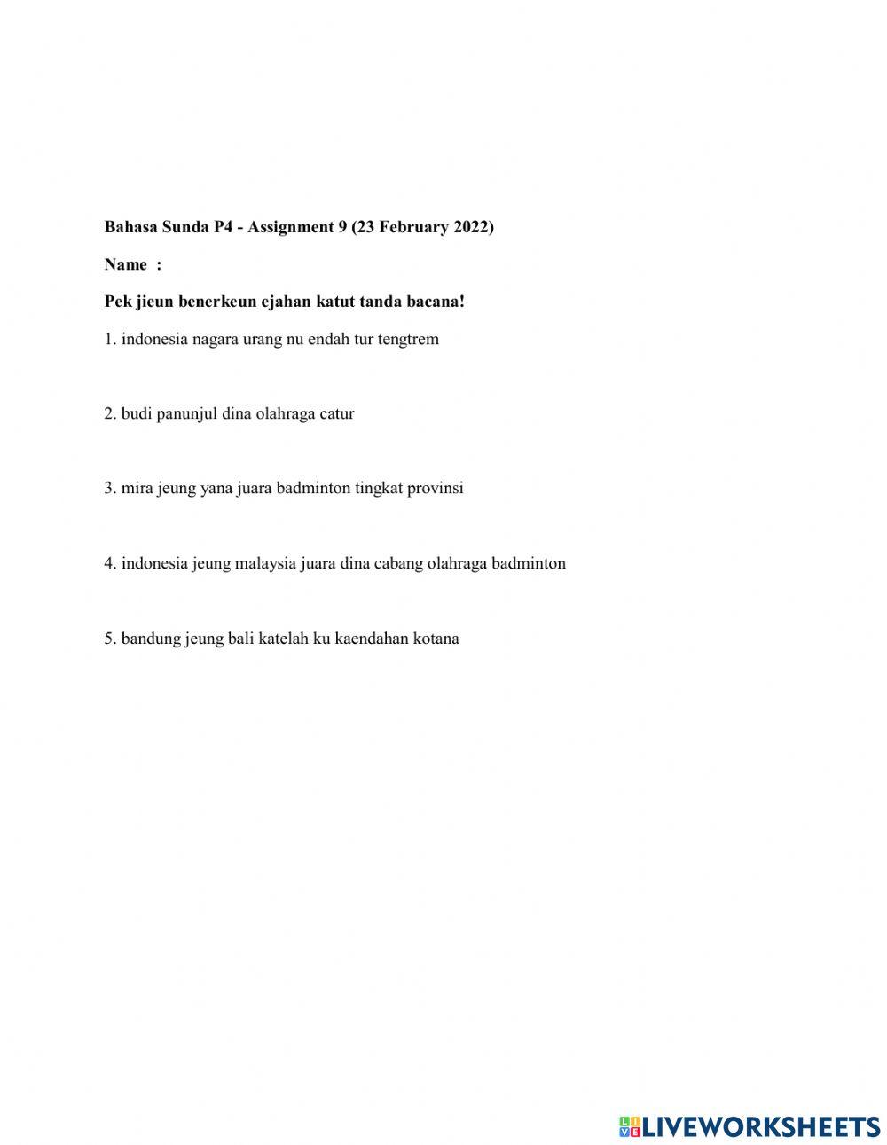 Bahasa Sunda P4 - Assignment 9 (23 February 2022) worksheet | Live ...