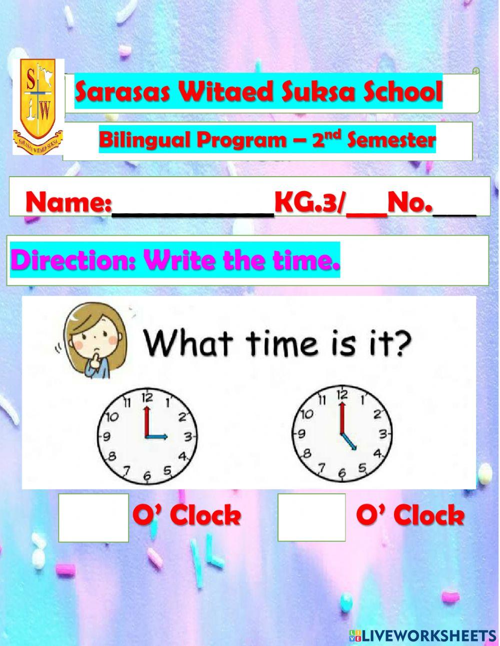 Time online exercise for KG.3 | Live Worksheets