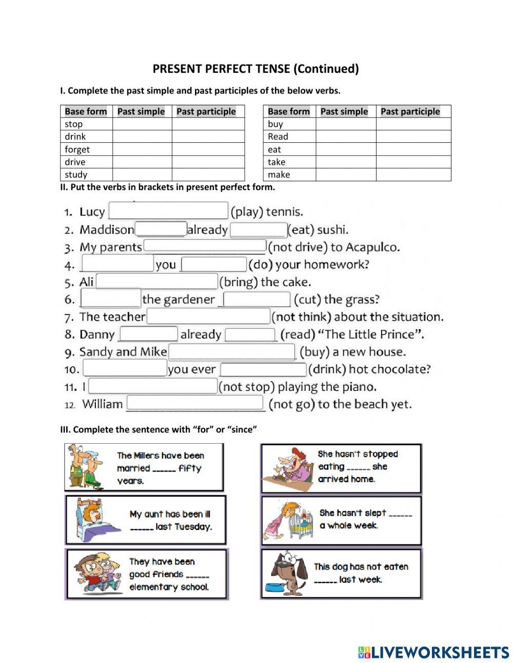 G5-Present Perfect Homework online exercise for | Live Worksheets