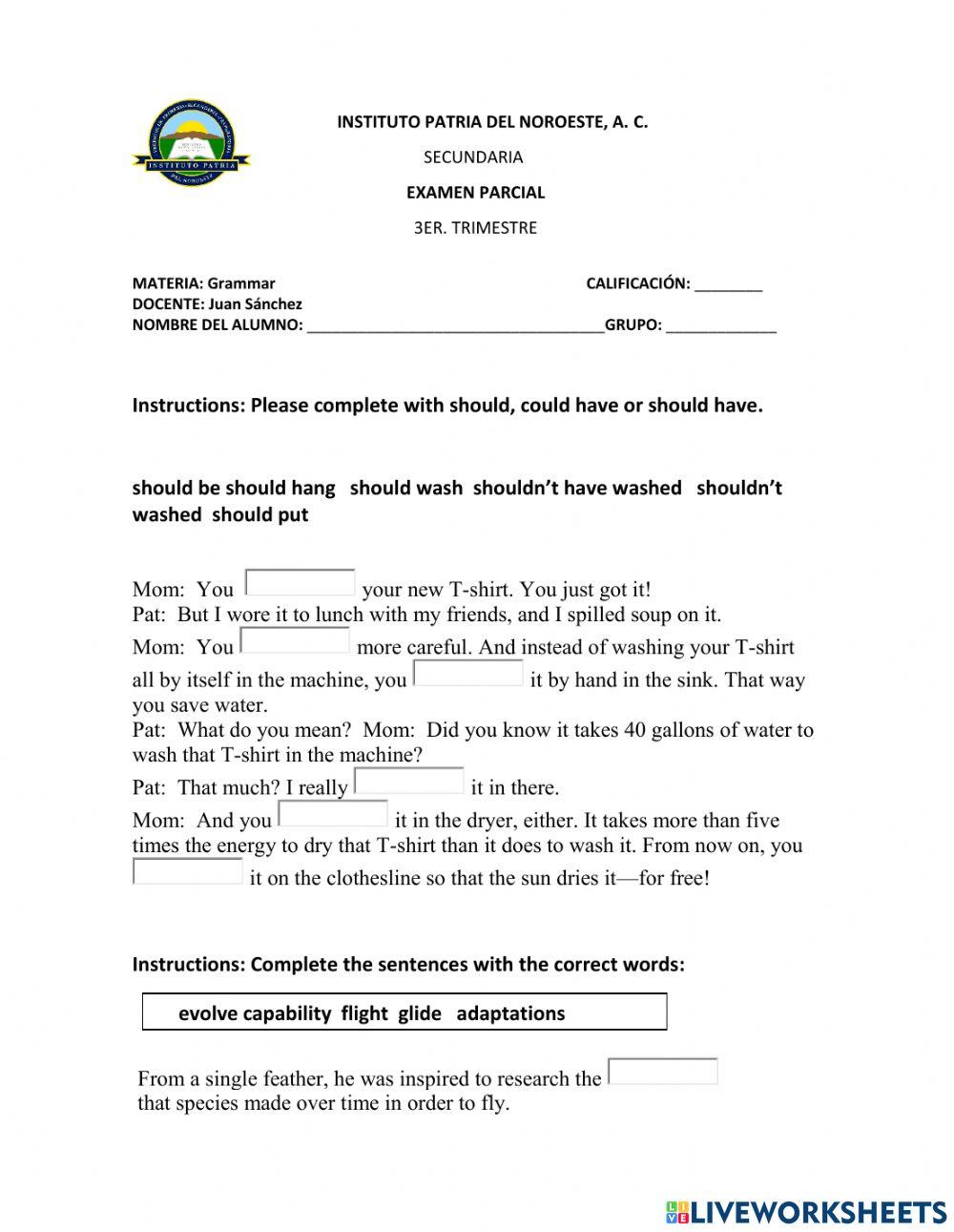 2B FEBRUARY EXAM 2347 | JUAN1221979 | Live Worksheets