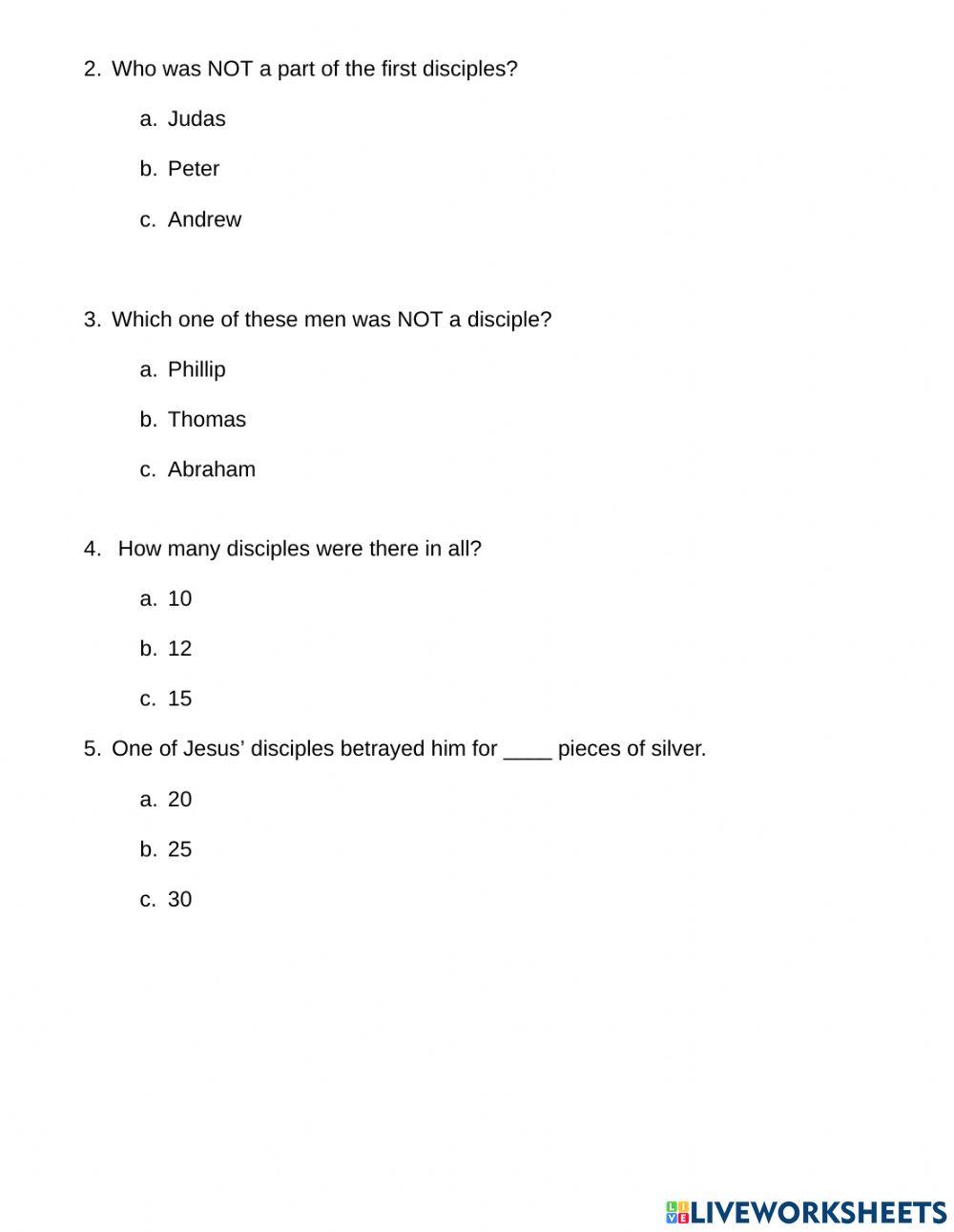 The Disciples 1894768 | mspaul | Live Worksheets