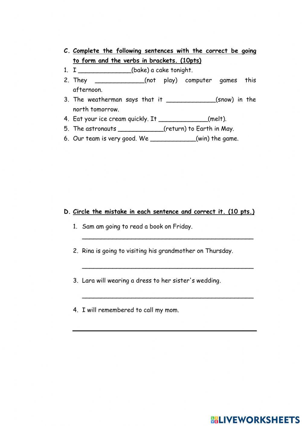 Future tense interactive worksheet for 7th grade 3 | Live Worksheets