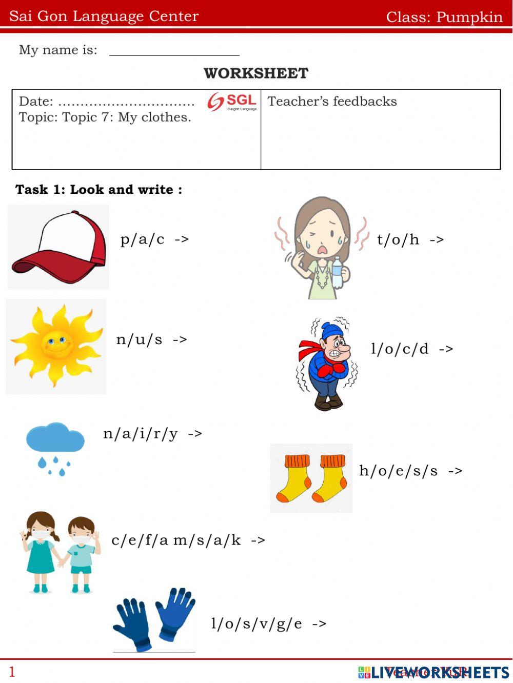 Topic 7 : Clothes worksheet | Live Worksheets