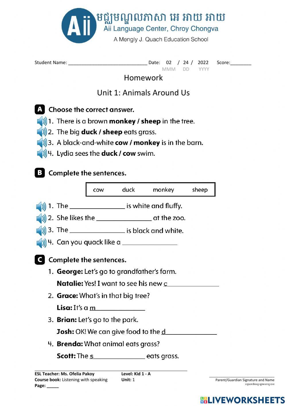 Animals around us online activity | Live Worksheets