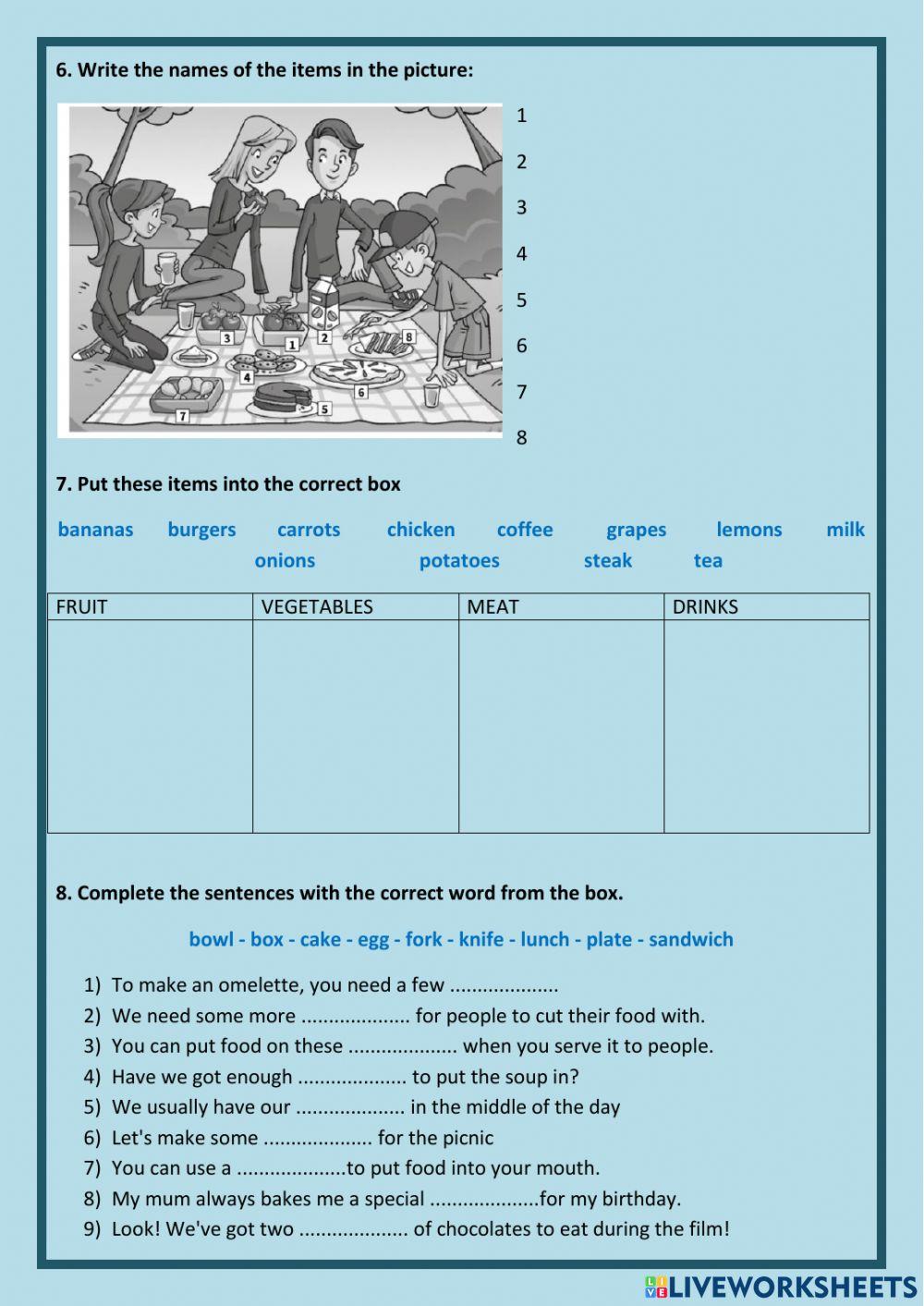 Dinner time free online exercise | Live Worksheets