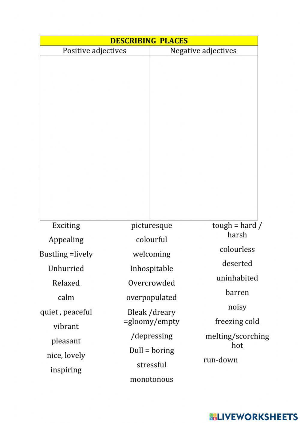 Adjectives for … | Free Interactive Worksheets | 1895359