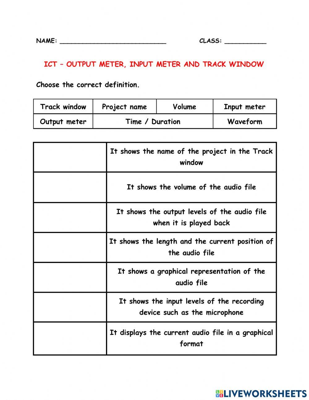 ICT Year 5 - Output Meter, Input Meter - Track Window online exercise ...