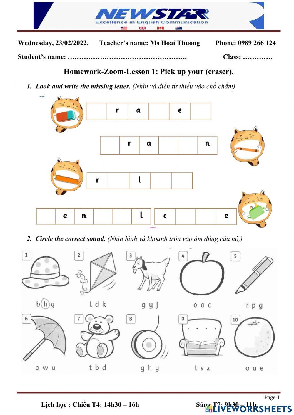 HW Pick up your… | Free Interactive Worksheets | 1895370