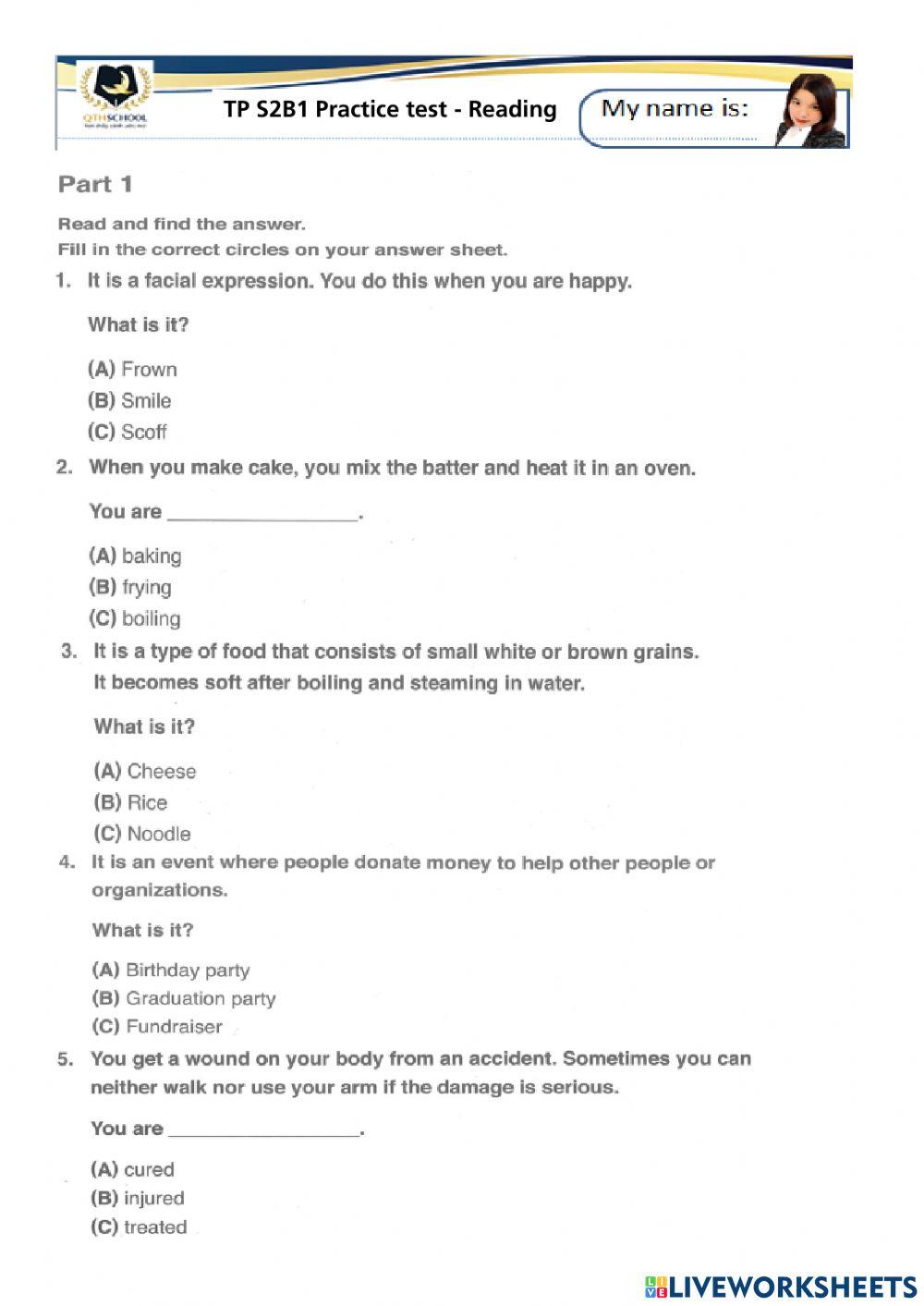 Teacher Jennifer TP S2B1 practice test reading worksheet | Live Worksheets