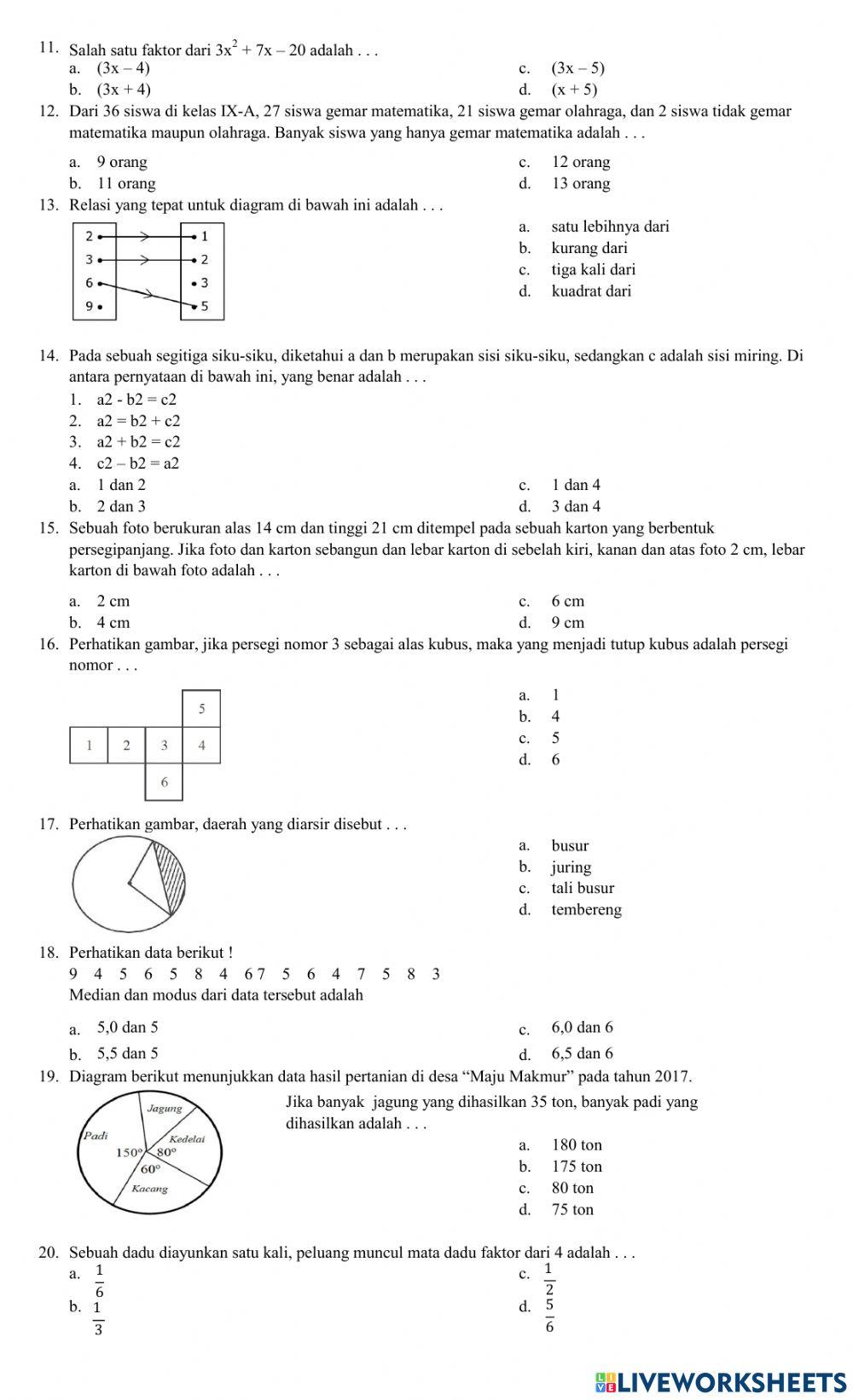 Tryout Matematika SMP worksheet | Live Worksheets