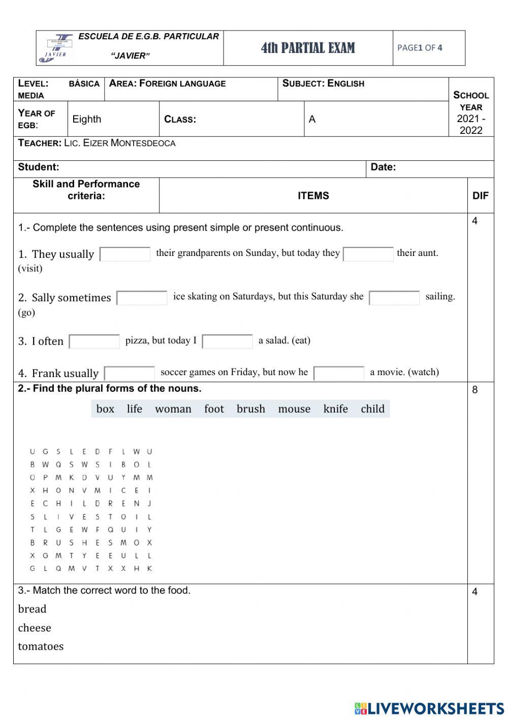4th partial exa… | Free Interactive Worksheets | 3554143