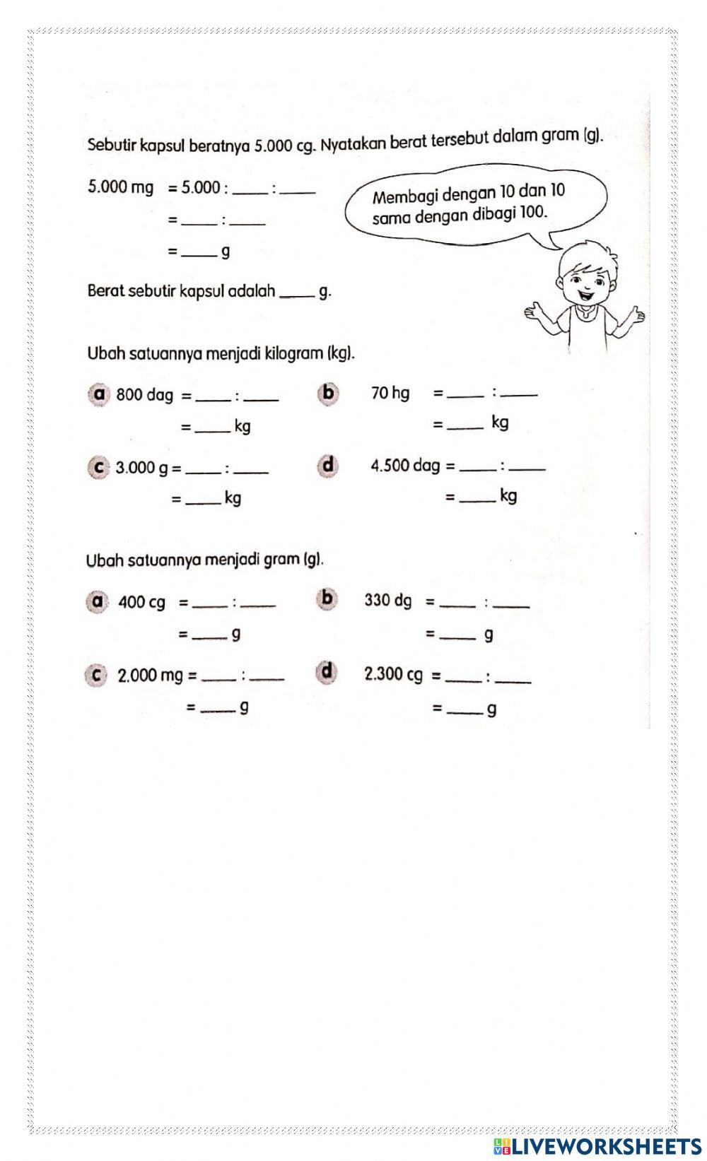 Satuan berat 1895725 | Nani Rohaeni | Live Worksheets