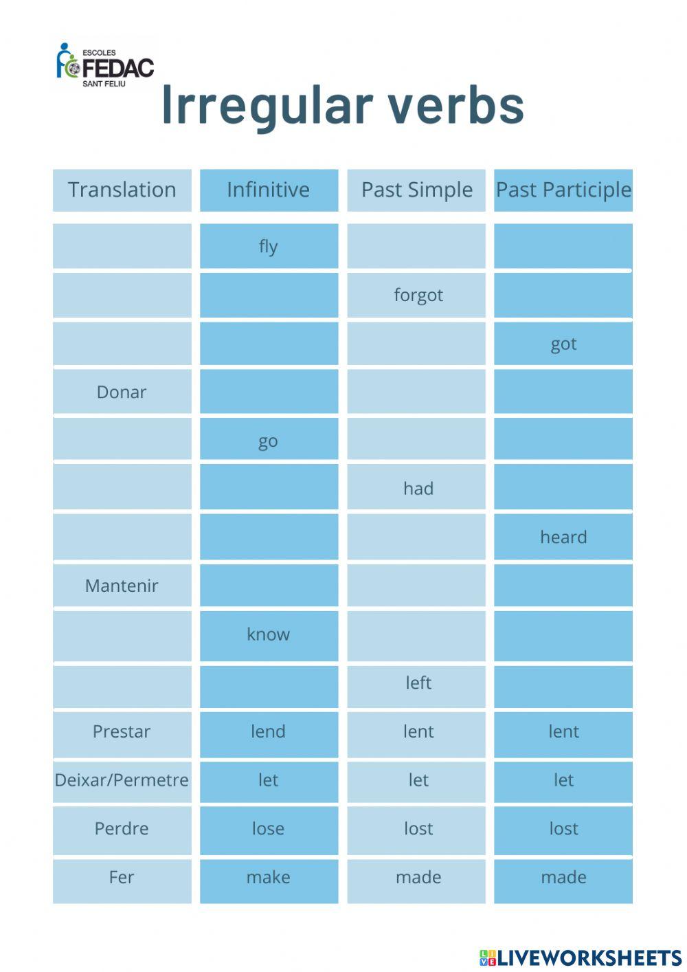 Irregular verbs week 6 worksheet | Live Worksheets