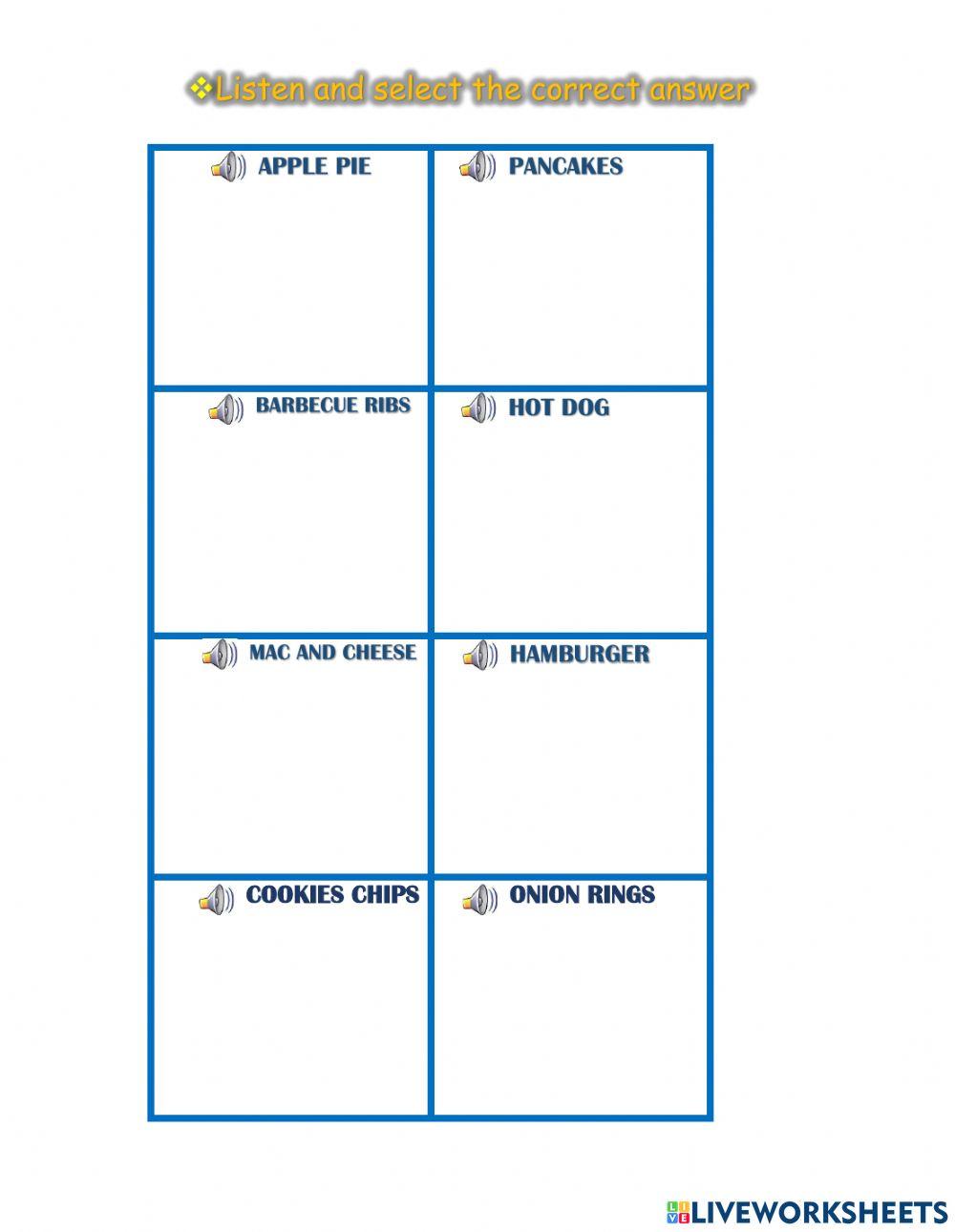 AMERICAN FOOD II online exercise for | Live Worksheets
