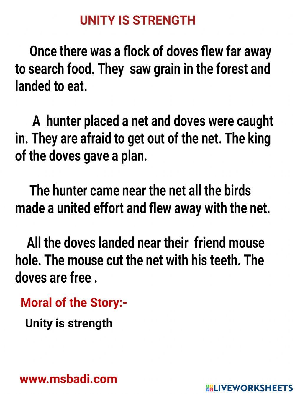 Day-16-english Story-unity Is Strength Worksheet | Live Worksheets