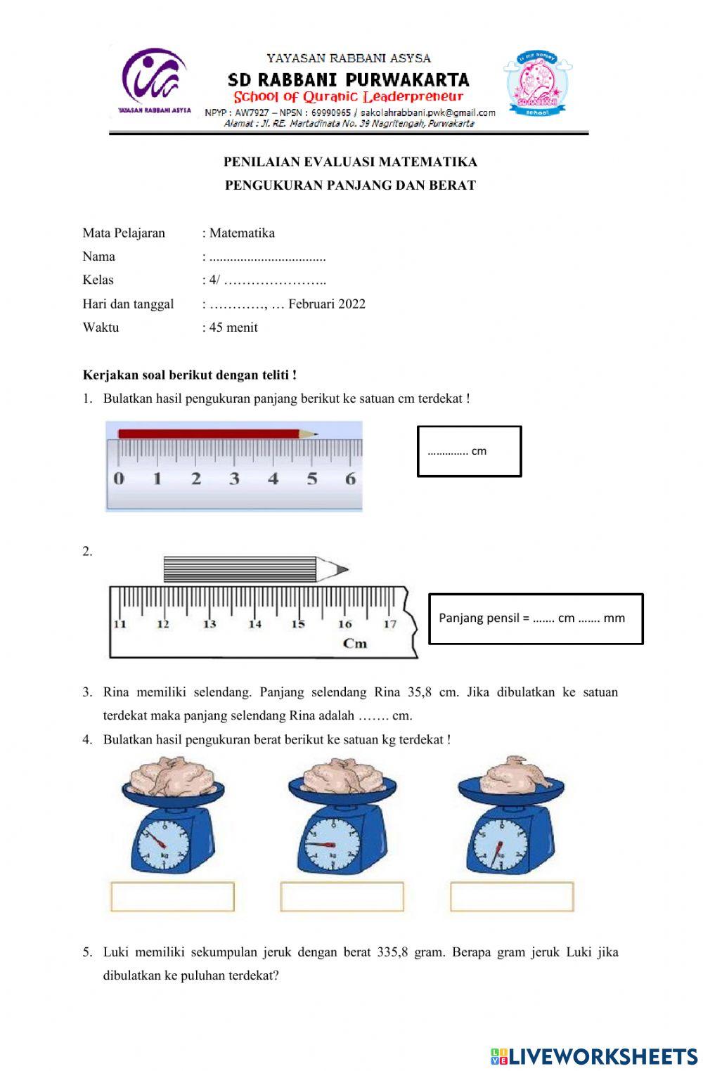 Berat dan Panja… | Free Interactive Worksheets | 1896143