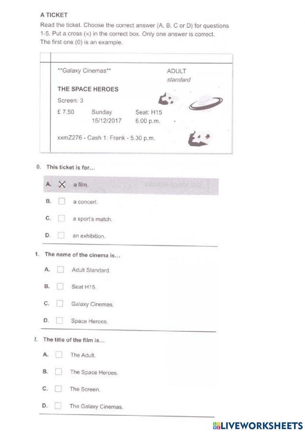 A ticket worksheet | Live Worksheets