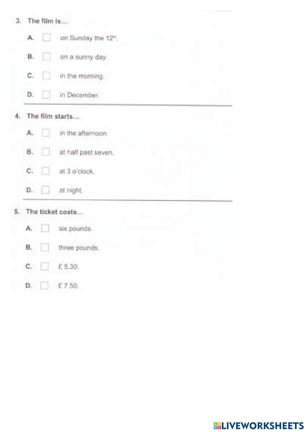 A ticket worksheet | Live Worksheets