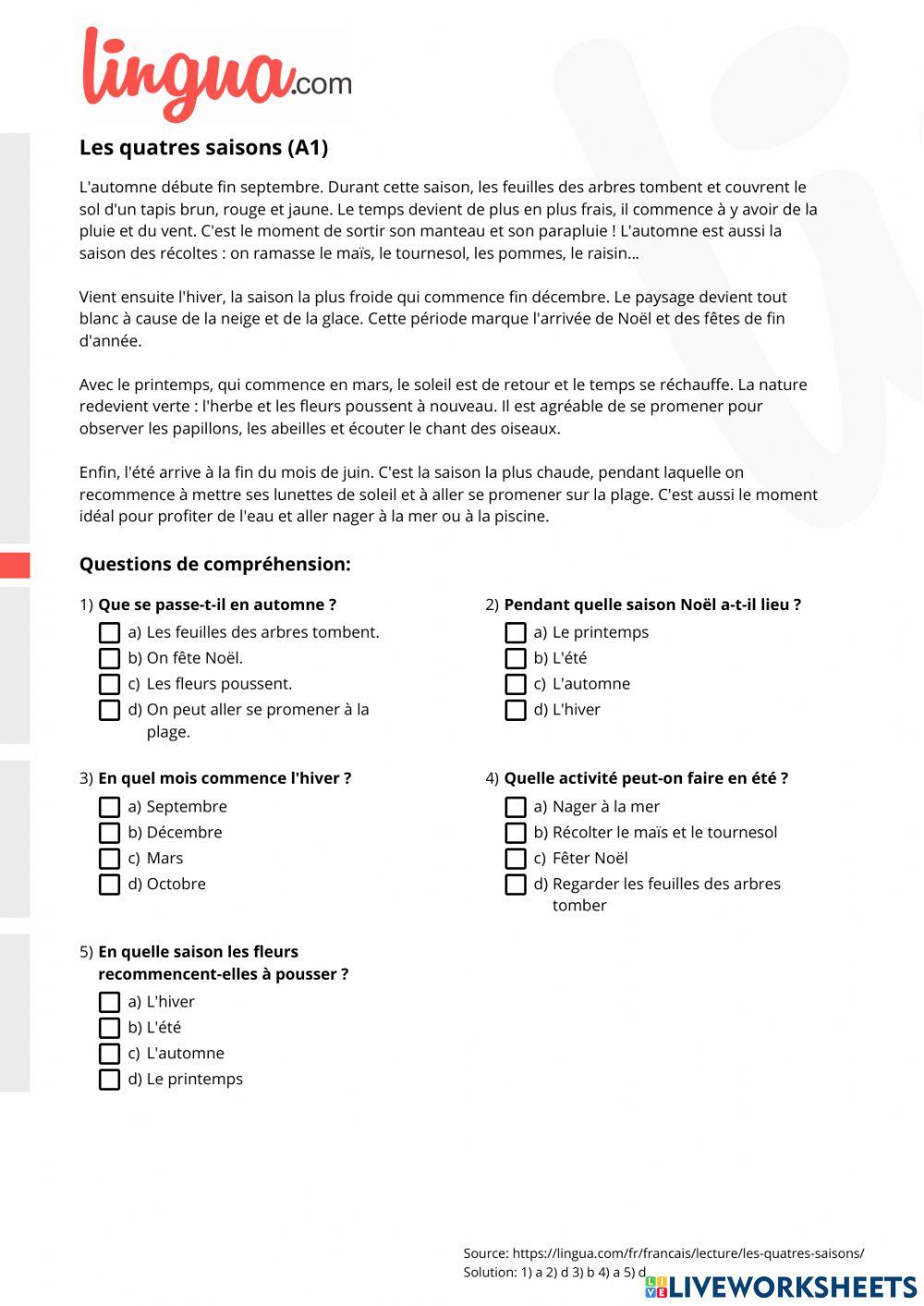 Lectura en fran… | Free Interactive Worksheets | 2751299