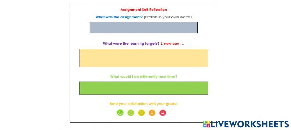 Assignment Reflection worksheet | Live Worksheets