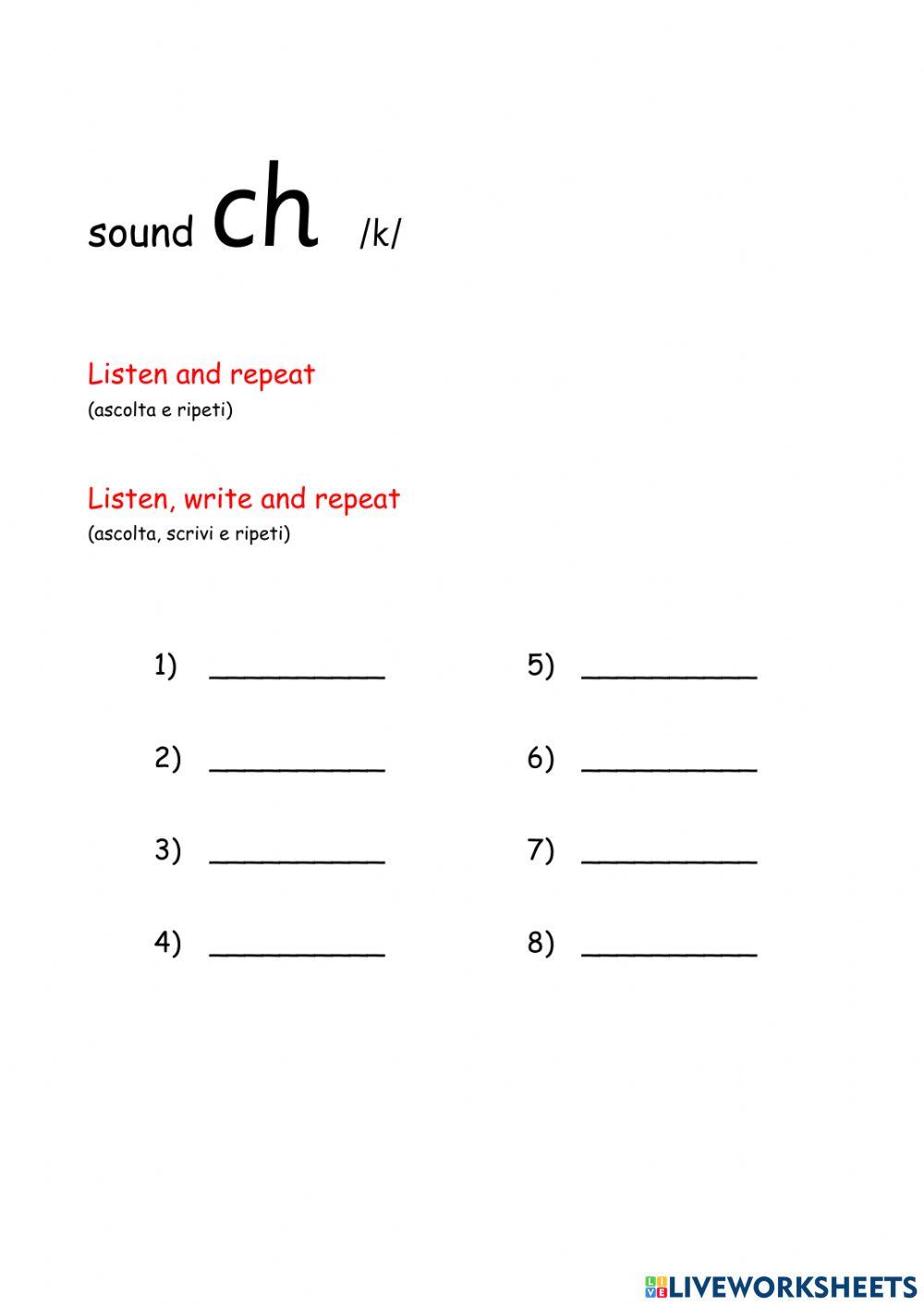 Sound ch as k | Free Interactive Worksheets | 1896421