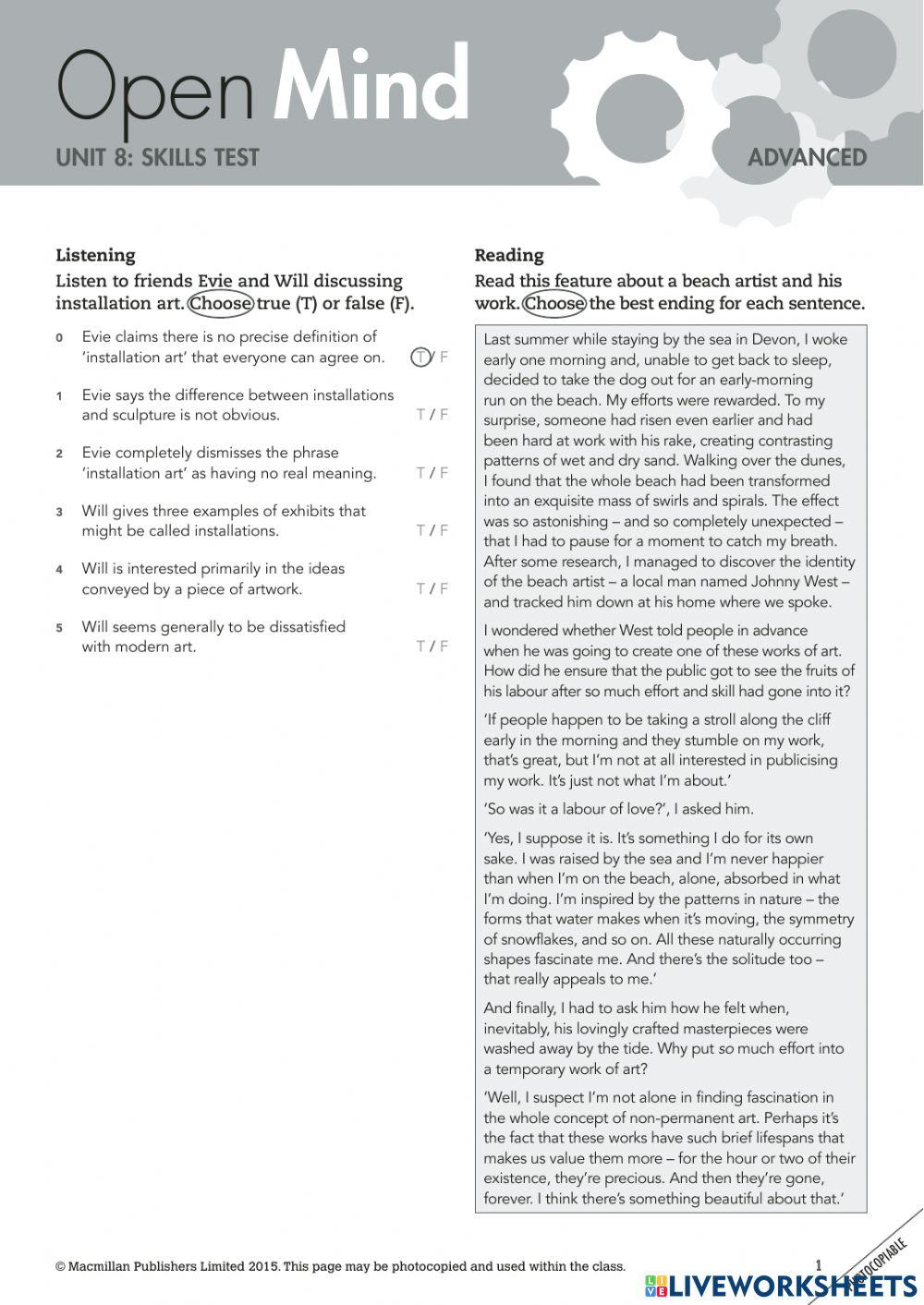 ADVANCED C1 UNIT 8 online exercise for | Live Worksheets