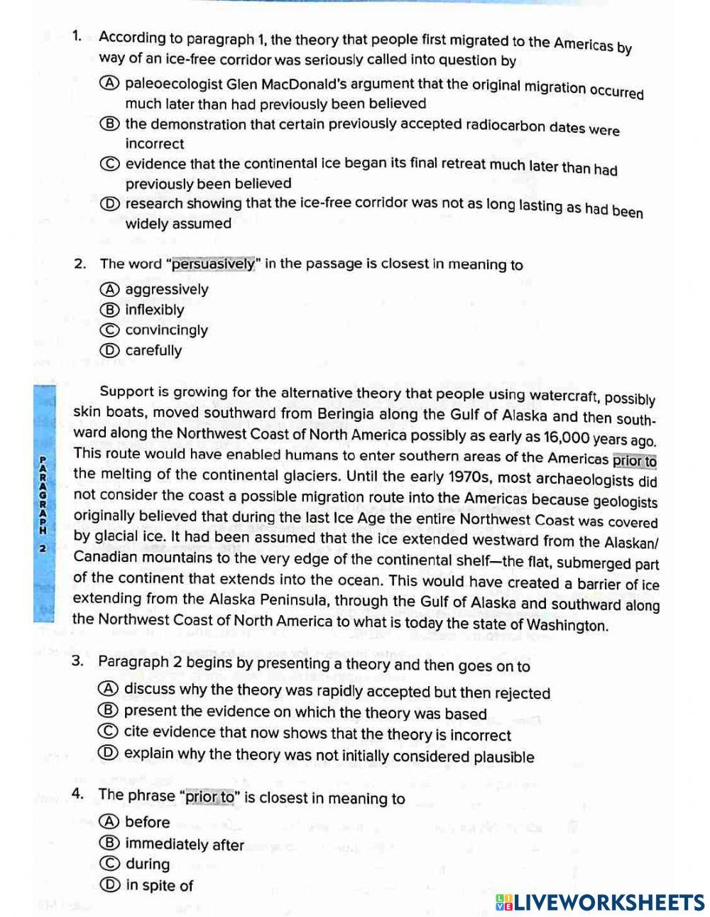 Reading Practice 7-TOEFL online exercise for | Live Worksheets
