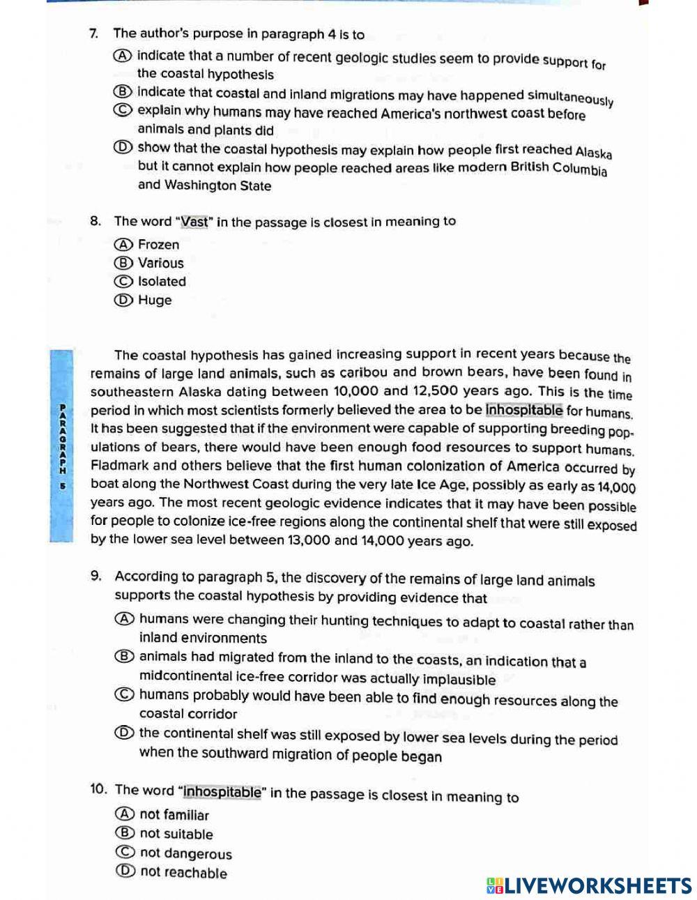 Reading Practice 7-TOEFL online exercise for | Live Worksheets