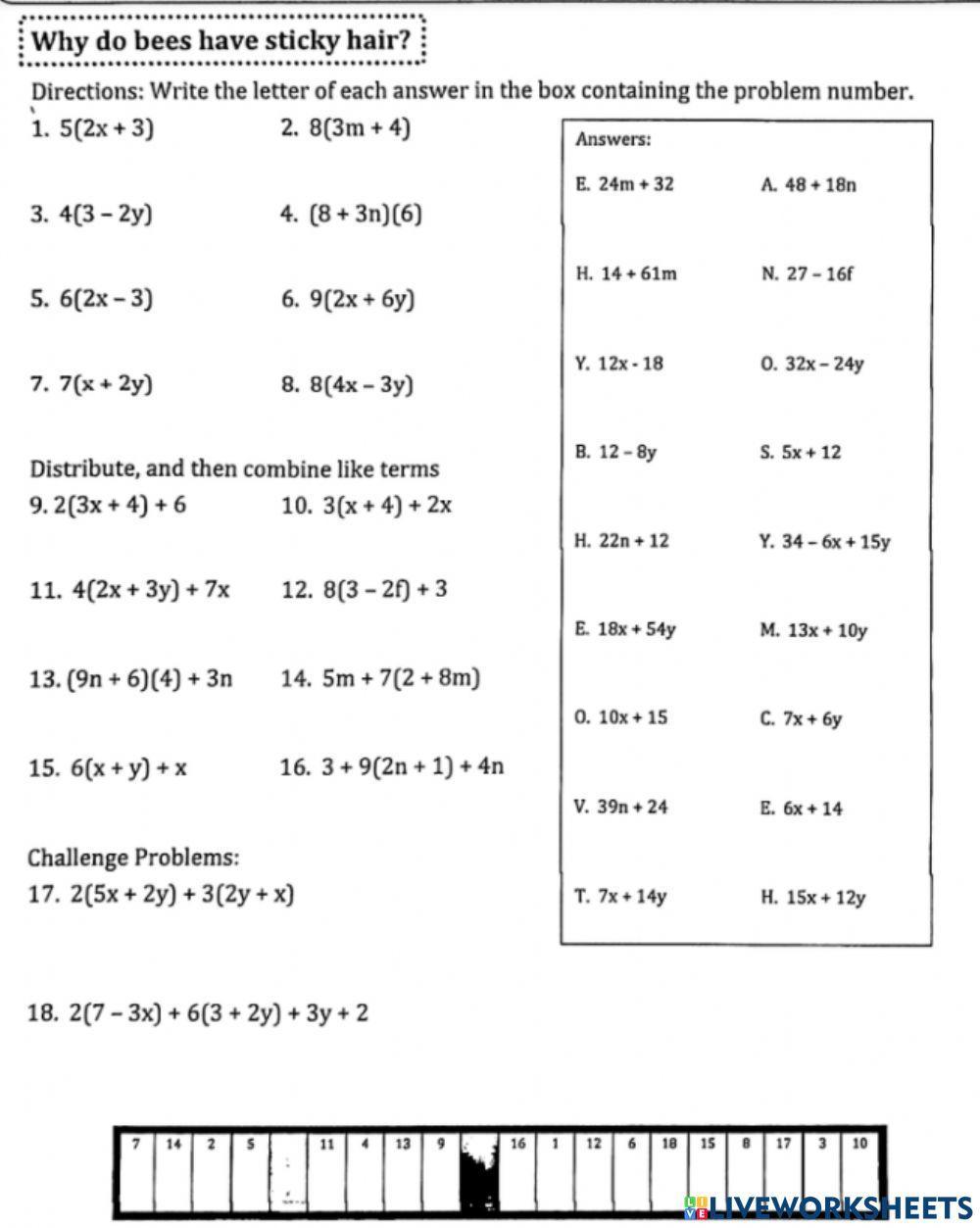 combining like terms worksheet