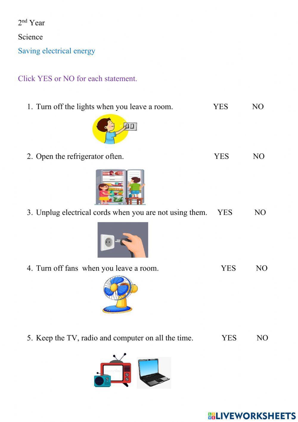 Saving electric… | Free Interactive Worksheets | 1896697