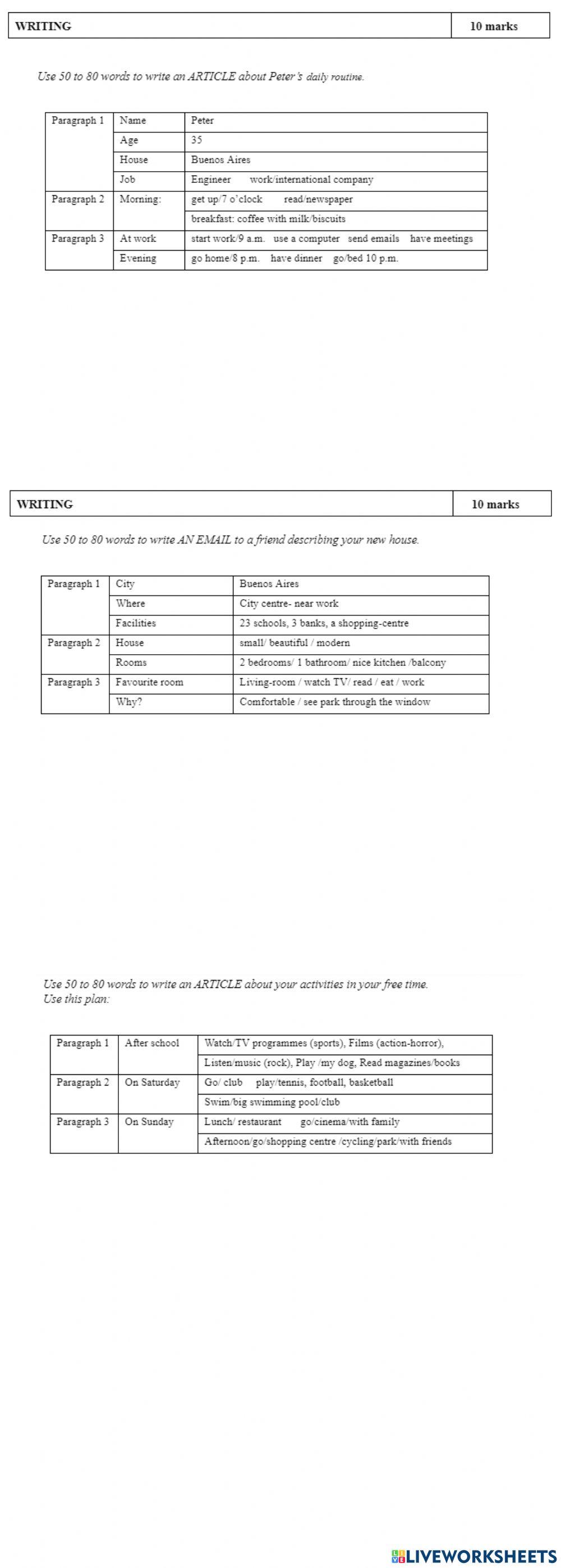 Writing task teens 1 worksheet | Live Worksheets