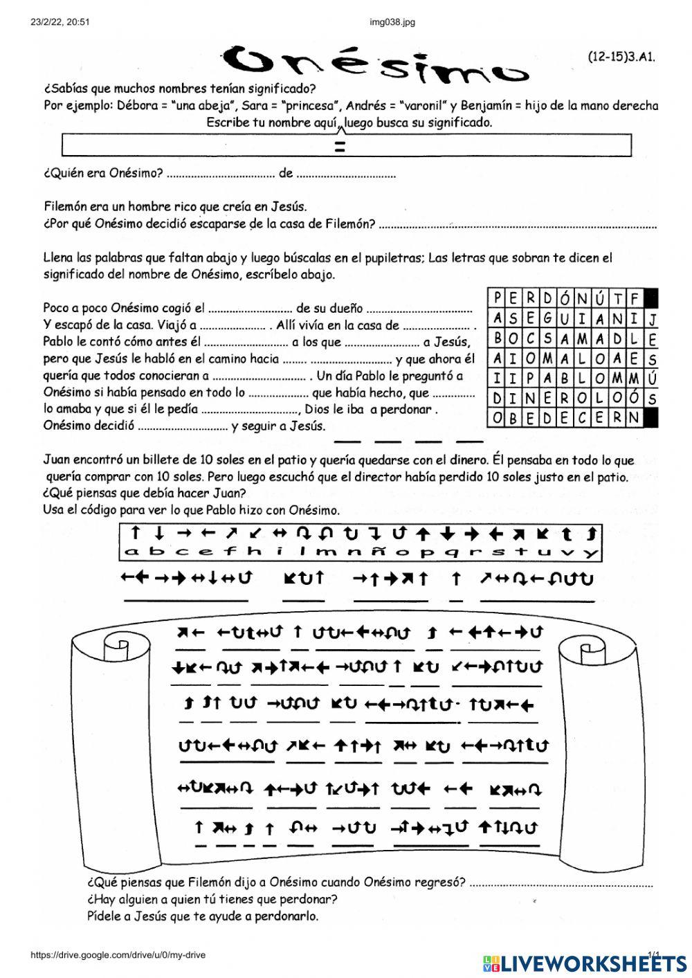 Onesimo worksheet | Live Worksheets