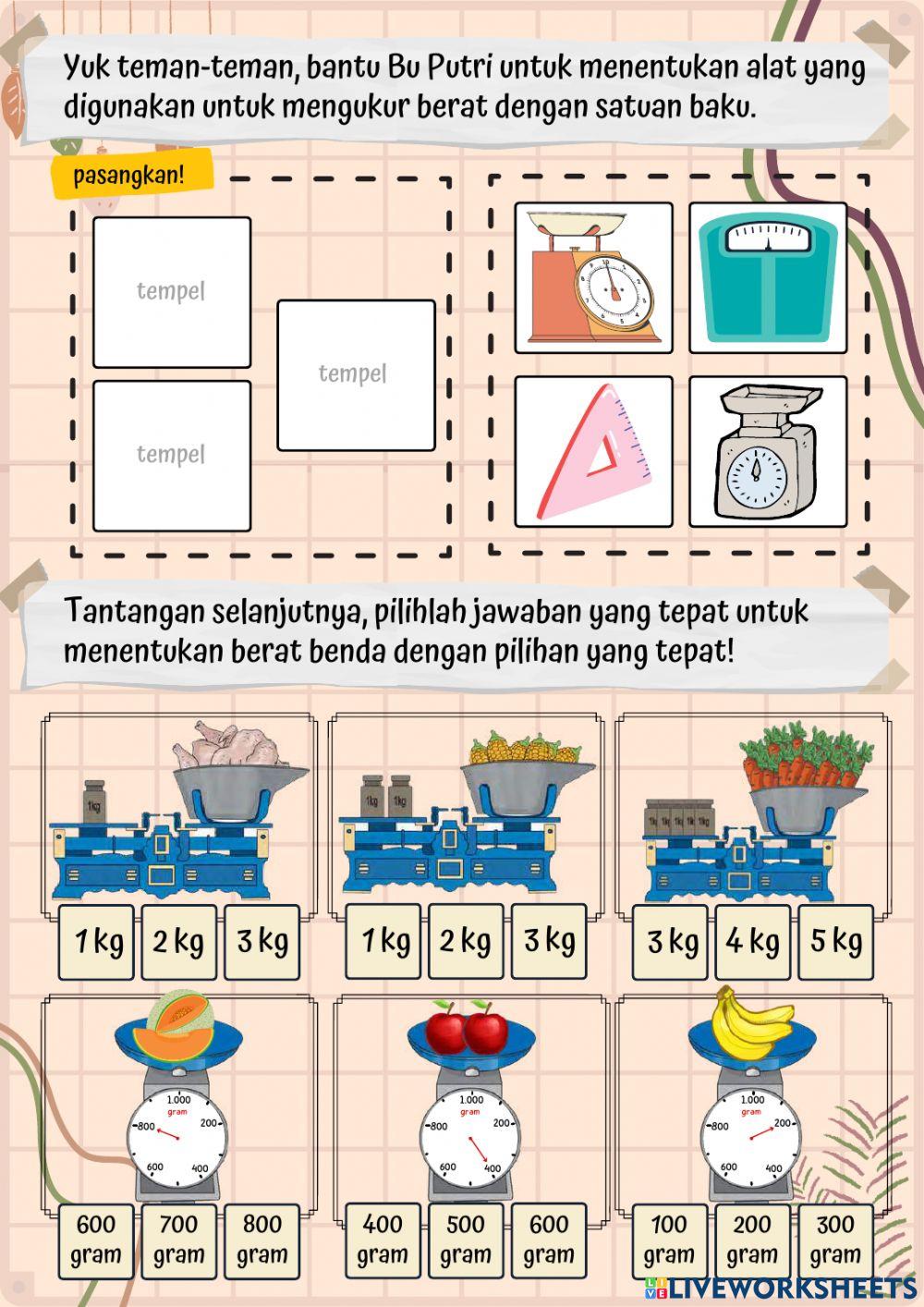 Satuan berat interactive exercise for 2 | Live Worksheets