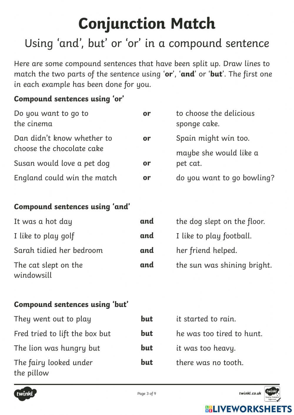 And Or But online worksheet | Live Worksheets