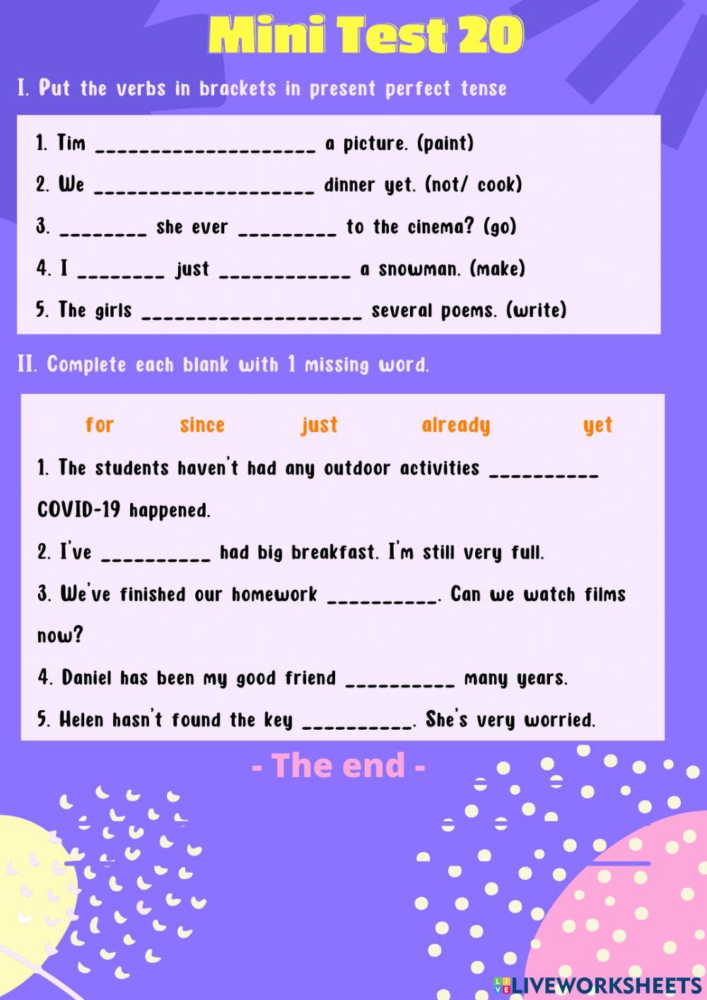 G5- Mini-Test worksheet | Live Worksheets