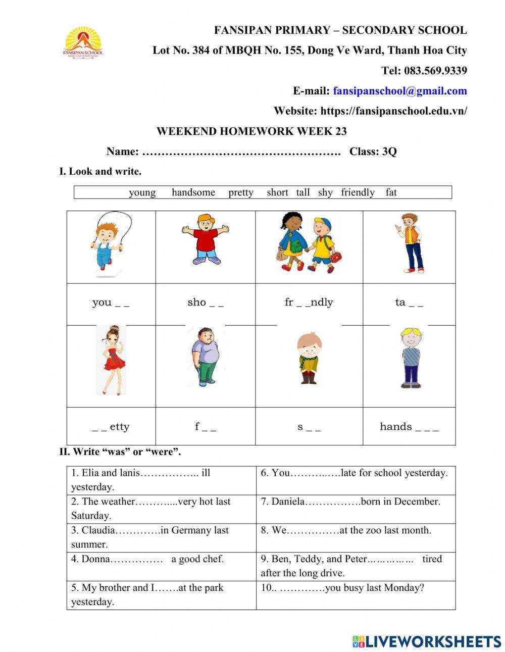 3Q Homework week 23 interactive worksheet | Live Worksheets