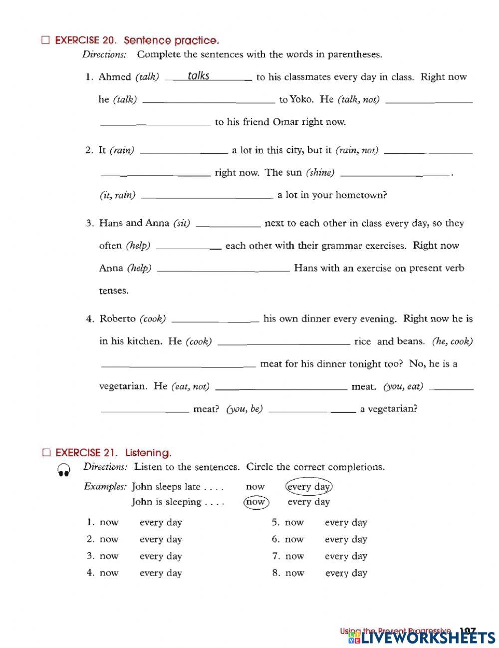 Practice Present C. vs Present S. online exercise for | Live Worksheets