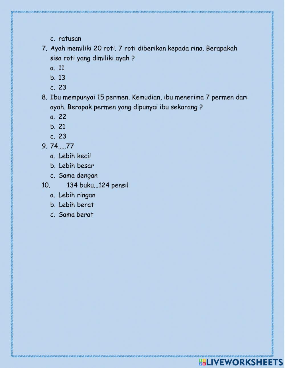 Mtk | Free Interactive Worksheets | 1897537