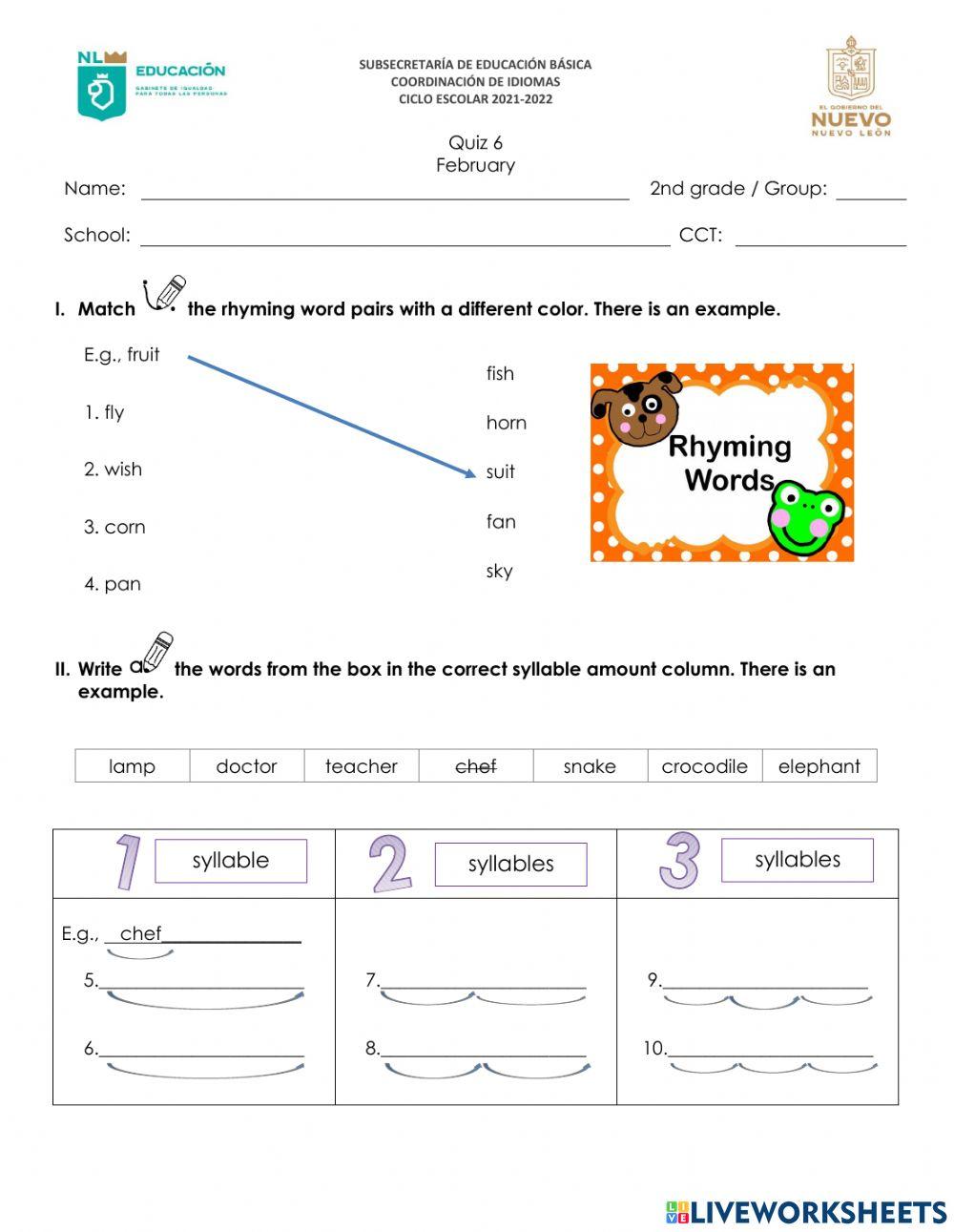 2nd Grade February Quiz worksheet | Live Worksheets